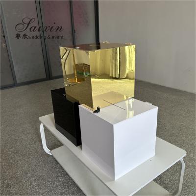 China Custom Acrylic Gold Mirror Money Box 35cm x 35cm x 35cm for Wedding Events and Party Decorations for sale
