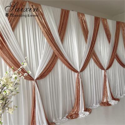 China White Gold Double Cloth Wedding Backdrop Curtain 300x600cm Custom Decor Drapes for sale