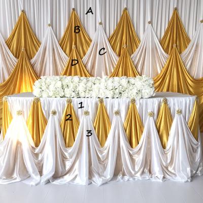 China Luxury Silk Wedding Backdrop Curtain 300cm x 600cm with Cross Valance Design for Event Decoration for sale