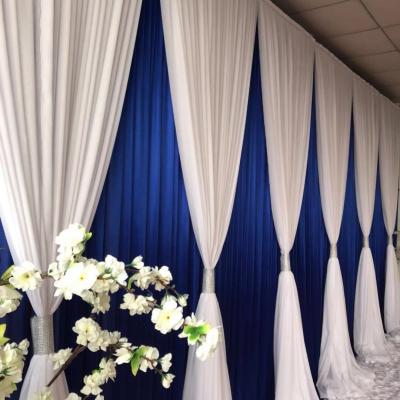 China Blue White Double Drape Cross Valance Wedding Backdrop 300cm x 600cm Silk Luxury Event Decoration for sale