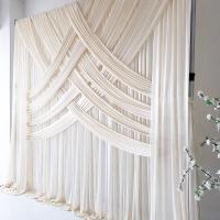 China Custom Luxury Wedding Backdrop Double Drape White Silk Curtains 300cm x 300cm with Cross Valance for sale