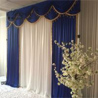 China Blue Silk Valance Curtain with Ivory Tassel 300cm Height 600cm Width for Wedding Event Decoration for sale