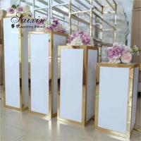 China Factory Wholesale Square Gold Side White Acrylic Pedestal Columns 60cm to 120cm for Wedding Event Decoration for sale