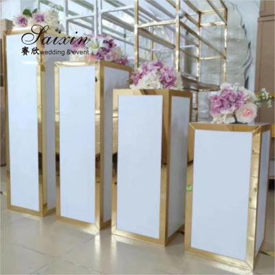 China Factory Wholesale Square Gold Side White Acrylic Pedestal Columns 60cm to 120cm for Wedding Event Decoration for sale