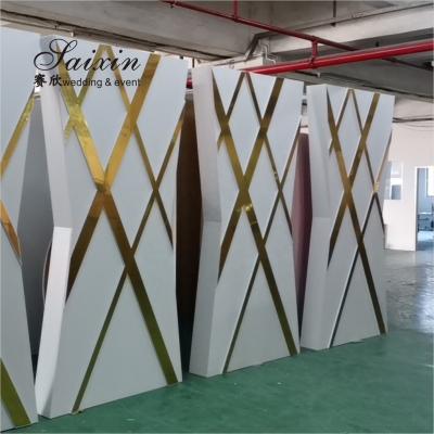 China White Acrylic Wedding Stand with Gold Design 240cm H 120cm W for Hall Decor for sale