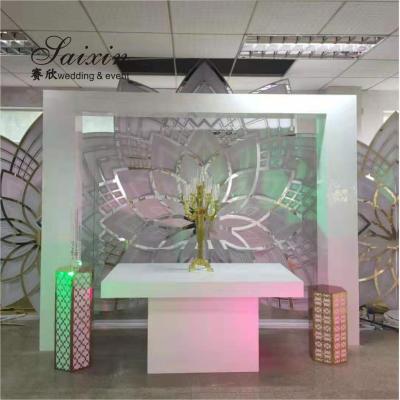China White Acrylic Fabric Arch Wedding Backdrop Stand 3m x 2.4m Customizable for sale