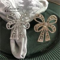 China Bowknot Shape Rhinestone Napkin Rings 7cm x 6cm Metal Set of 12 8 6 4 for Wedding Party Table Decoration for sale