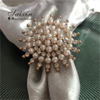 China Gold Sparkle Pearl Napkin Rings with Diamond Accents - 5cm x 3.7cm Metal Table Decor for Wedding Events for sale
