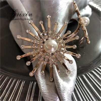 China Ray Gold Metal Pearl Napkin Ring Set 6cm Width for Wedding and Party Table Settings for sale