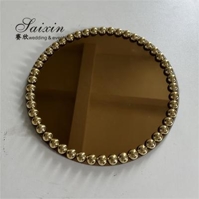 China 13 Inch Gold Mirror Glass Charger Plate with Beaded Rims - 32cm Diameter for Wedding Events for sale