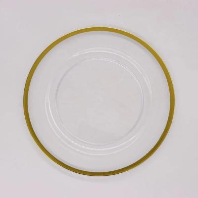 China 33CM Clear Acrylic Charger Plate with Gold Beaded Rim for Wedding Table Decor for sale
