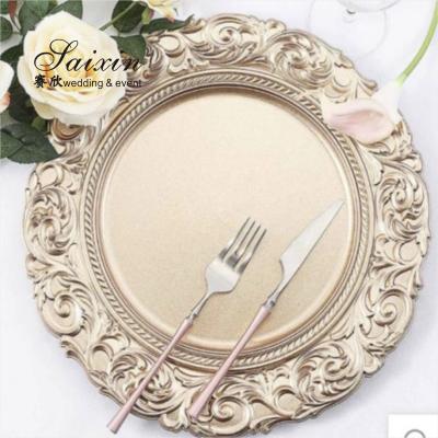 China ZT-P057 13 Inch Gold Plastic Charger Plates for Weddings - 33cm Diameter, 10pcs/Carton for sale