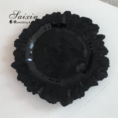 China ZT-P055 Saixin Black Snowflake Glass Charger Plate 33cm for Wedding Events and Party Table Settings for sale