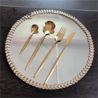 China SX-P054 Luxury Diamond Rim Mirror Glass Plate 32cm Diameter for Wedding Events and Party Table Settings for sale