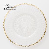 China 32cm Clear Glass Beaded Charger Plates - Gold & Custom Colors, 18-Piece Carton for Wedding Events for sale
