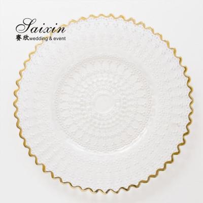 China 32cm Clear Glass Beaded Charger Plates - Gold & Custom Colors, 18-Piece Carton for Wedding Events for sale