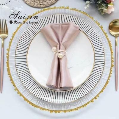 China ZT-P053 Glass Charger Plates 32cm with Gold Rim - Set of 6 for Wedding & Event Table Decor for sale
