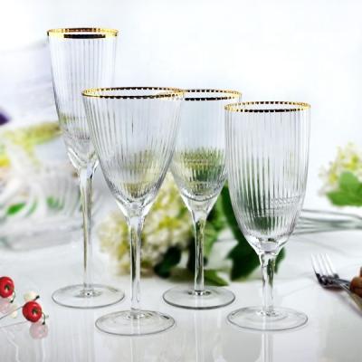 China Gold Edge Crystal Wine Champagne Glasses 250ml 301ml Capacity for Wedding Party Events for sale