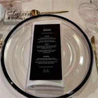 China 14 Inch 12 Inch 8 Inch Clear Glass Charger Plates with Black Rim for Wedding Events and Formal Dining for sale