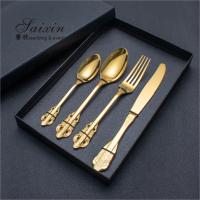 China Luxury Vintage Stainless Steel Cutlery Set 4 Pieces Knife Fork Spoon 19cm Gold Silver for sale