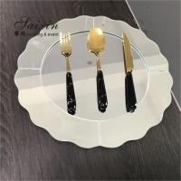 China Silver Mirror Glass Charger Plate 32cm Waved Edge Round for Wedding Party Table Setting for sale