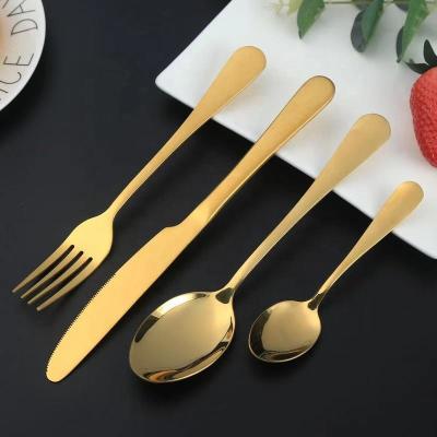 China Wholesale Stainless Steel Gold Cutlery Set 13cm 21cm Knife Spoon Fork for Wedding Event for sale