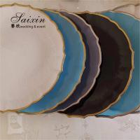 China White Glass Charger Plates with Gold Rim 32cm Wedding Home Table Setting for sale