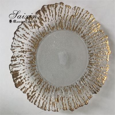 China Gold Rimmed Glass Charger Plate Clear Charger Dish for Restaurants 32cm 27cm 21cm for sale