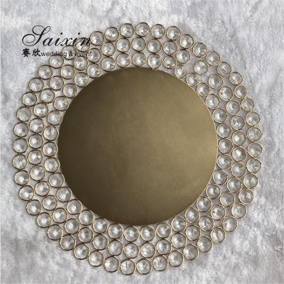 China Gold Glass Beaded Charger Plates 12 Inch Crystal Wedding Table Decor for sale