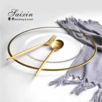 China Wholesale Gold Rim Glass Charger Plate 32cm Round Flat for Wedding Party Table Setting for sale