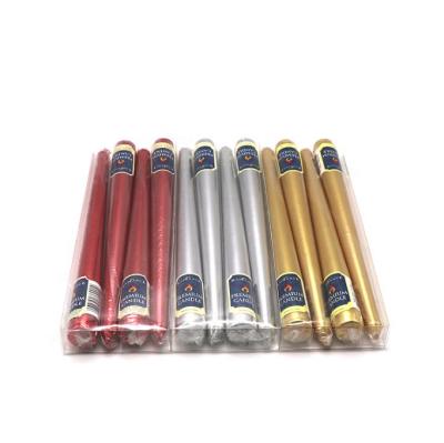 China Electroplated Taper Candles 2.2cm x 27cm - Gold Silver Metallic Finish, Long Burning Non-Drip Design for sale
