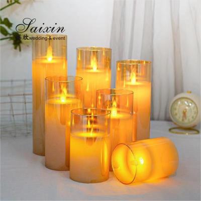 China Real Wax LED Pillar Candles with Flickering Flame - 7.5cm to 25cm Heights in Glass Cups for Wedding Decor for sale