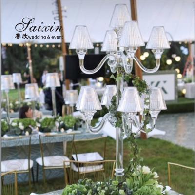 China 11 Arms Crystal Candelabra with Glass Shade - 140cm Height × 55cm Width for Wedding Centerpieces for sale