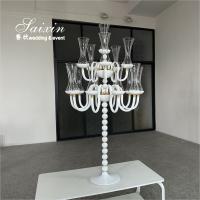 China Saixin 16 Arm Crystal Candelabra 162cm Tall White Wedding Centerpiece Candle Holder for sale