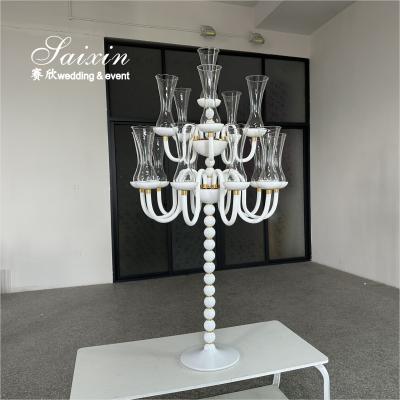 China Saixin 16 Arm Crystal Candelabra 162cm Tall White Wedding Centerpiece Candle Holder for sale