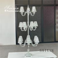 China 3 Layer Glass Candelabra Centerpiece 15 Arms Candle Holder 130cm Height for Wedding Decor for sale