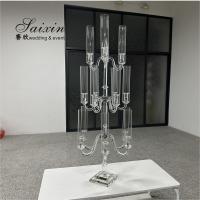 China 15 Arm Crystal Glass Candelabra 135cm Tall Wedding Centerpiece Candle Holder for sale