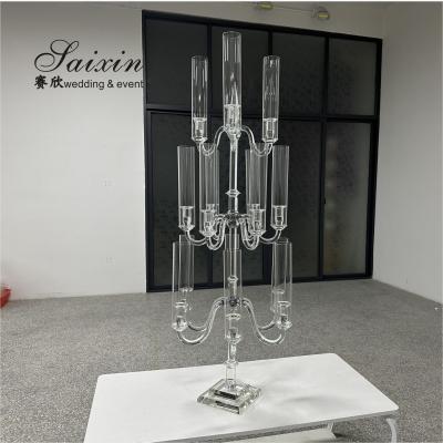 China 15 Arm Crystal Glass Candelabra 135cm Tall Wedding Centerpiece Candle Holder for sale