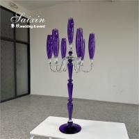 China 7 Arm Purple Crystal Candelabra 45cm Wedding Centerpiece for Event Decor for sale