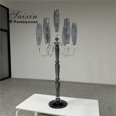 China Saixin ZT-593B 7 Arm Crystal Candelabra Smoke Gray 45cm H x 67cm W for Wedding Centerpieces for sale