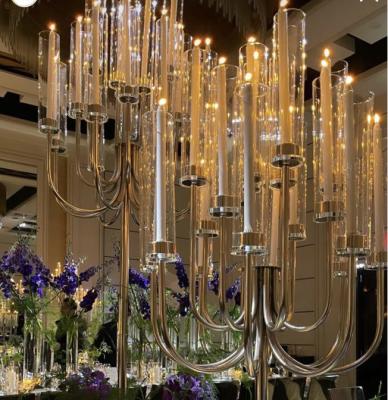 China Factory Custom 20 Arms Gold Metal Candelabra 150cm Tall for Event Decor for sale