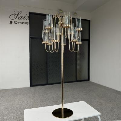 China Tall Gold Metal Candelabra 162cm for Wedding Centerpieces Decorative Candle Stand for sale