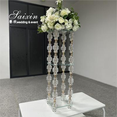 China Crystal Gold Metal Flower Stand 108cm Wedding Centerpiece Decorative Vase for sale