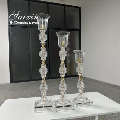 China Metal Glass Tall Candle Holder Set 3 Pcs 91cm 74cm 56cm for Wedding Event Decor for sale
