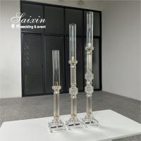 China 3 Pcs Tall Crystal Gold Metal Candlestick Set 102cm 90cm 67cm for Wedding Table Decor for sale