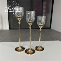 China 3 Pcs Set Gold Base Silver Glasses Candlestick 50 55 60cm Wedding Centerpiece for sale