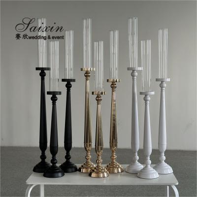 China Custom Color Glass Jar Tall Metal Candlestick 76cm 92cm 107cm Wedding Centerpiece for sale