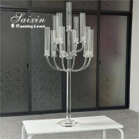 China Clear Glass Crystal Candelabra 145cm Tall with Glass Jars for Wedding Centerpieces for sale