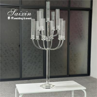 China Clear Glass Crystal Candelabra 145cm Tall with Glass Jars for Wedding Centerpieces for sale