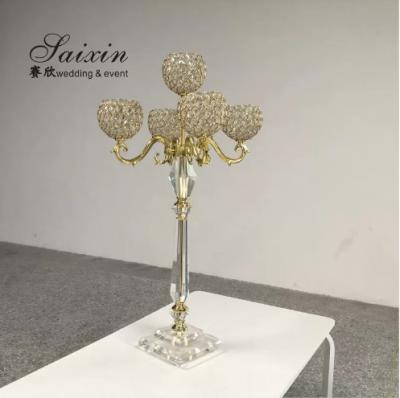 China Saixin 16 Arm Metal Crystal Candelabra 55cm Wide 10 Candle Holder Home Decor for sale